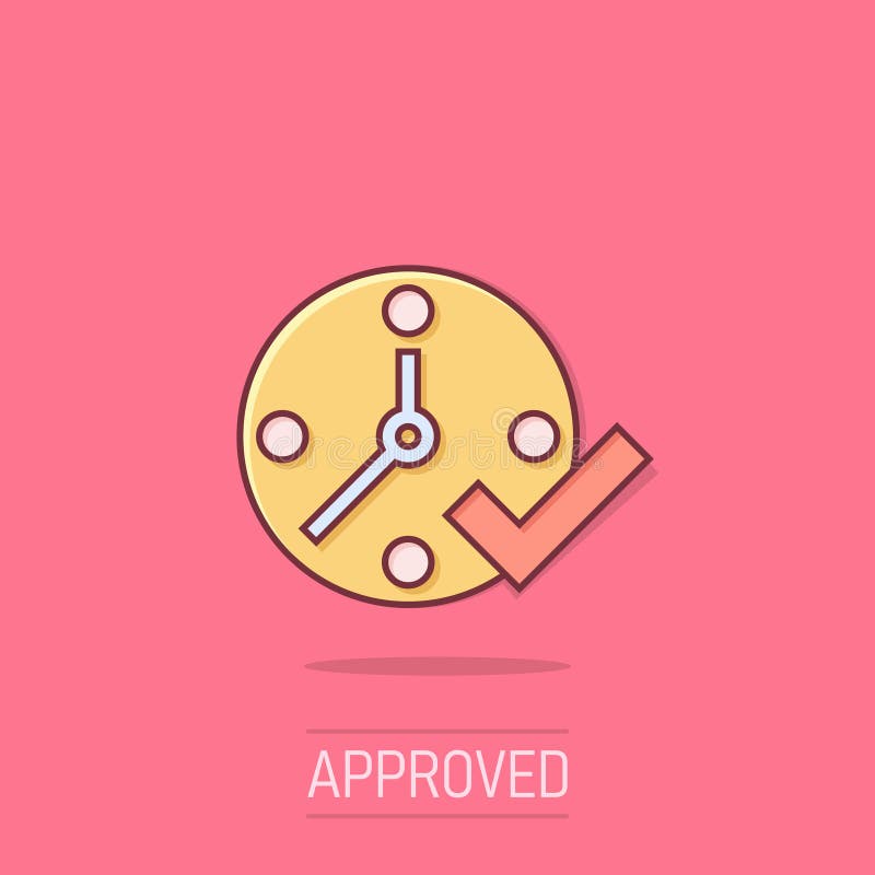 Clock Check Mark Icon in Comic Style. Timer Approval Cartoon Vector ...