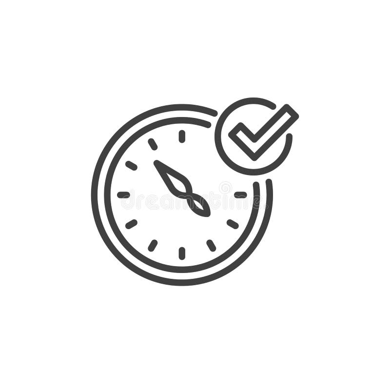 Clock with Check Mark Line Icon Stock Vector - Illustration of tick ...