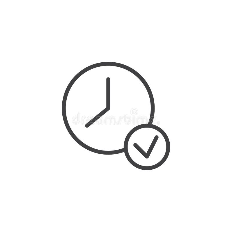 Clock with Check Mark Outline Icon Stock Vector - Illustration of ...