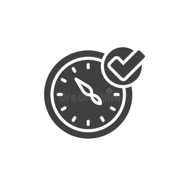 Clock with Check Mark Vector Icon Stock Vector - Illustration of filled ...