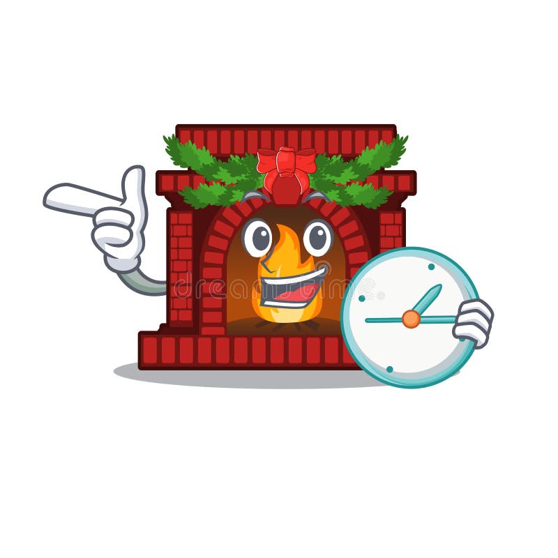 With Clock Christmas Fireplace in the Cartoon Shape Stock Vector ...