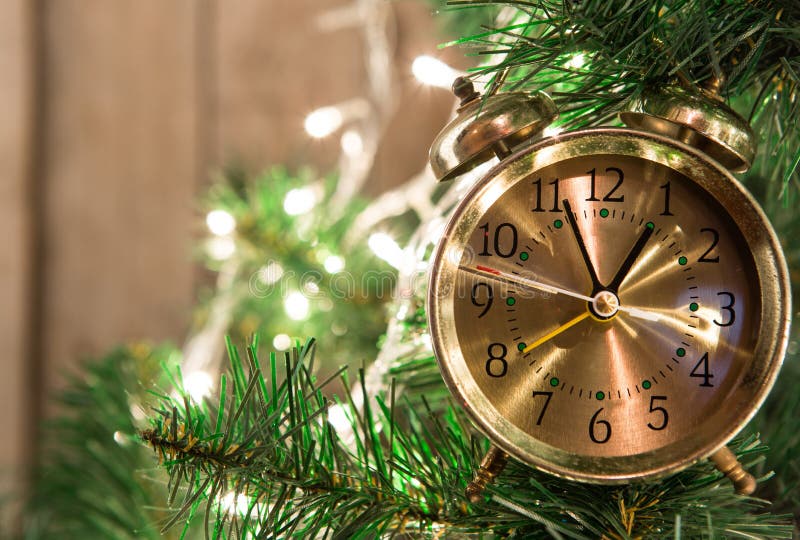 Christmas Tree with Lights on the Wooden Background Stock Image - Image ...