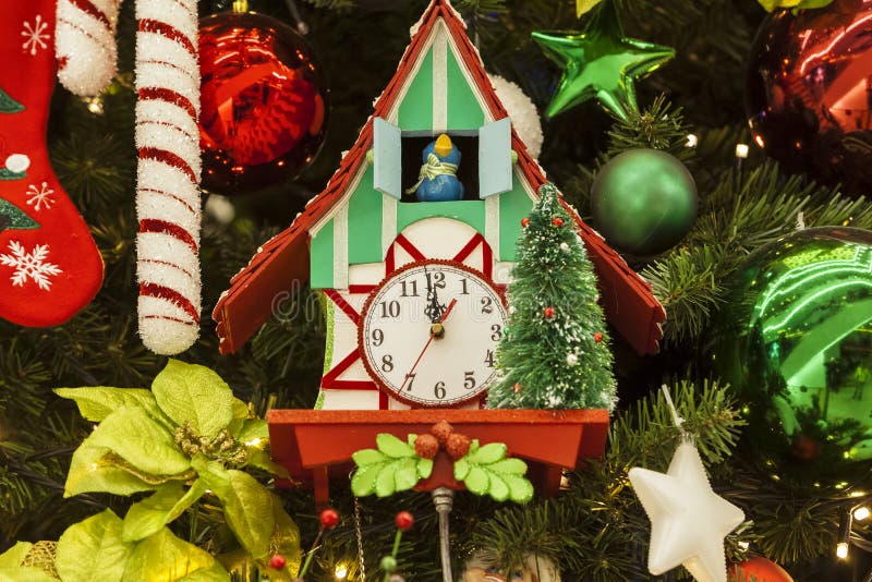 Clock on Christmas Tree in Time Midnight Stock Photo - Image of year ...