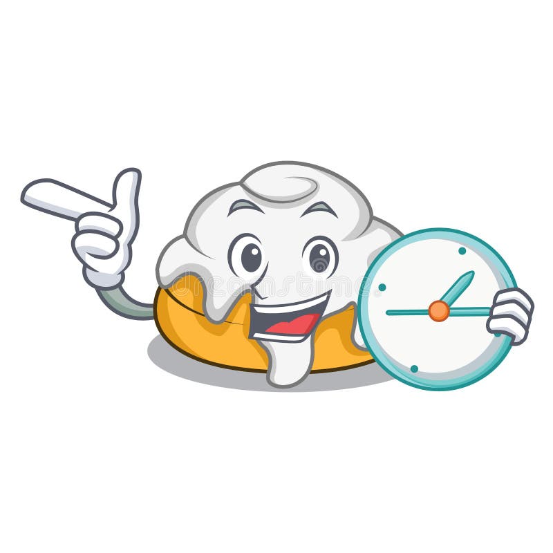 With Clock Cinnamon Roll Character Cartoon Stock Vector - Illustration ...