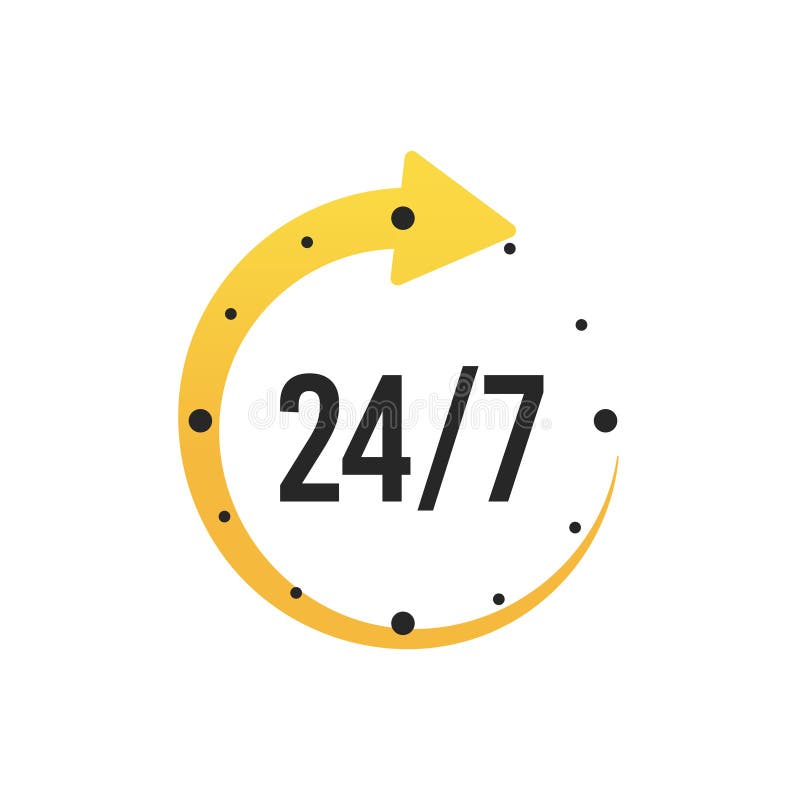 24 7 Clock Circle Arrow for Nonstop Service Icon. Non Stop, Twenty Four ...