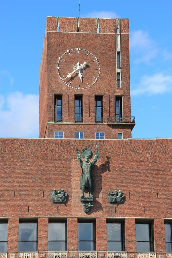 Clock in City Hall of Oslo, Norway Stock Image - Image of city, brick ...