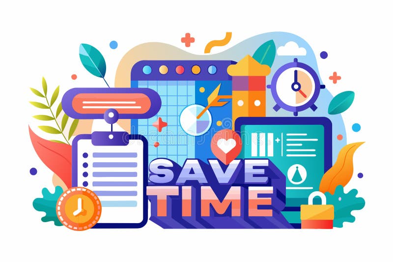 Clock and Clipboard Displaying the Words Save Time in a Customizable ...