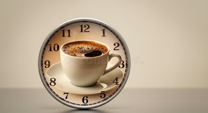 Clock with Coffee Cup Integrated into Face Symbolizing Time for Coffee ...