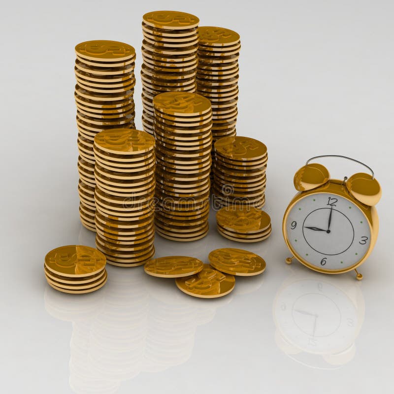 Clock and coins stock image. Image of currency, hour - 19095453