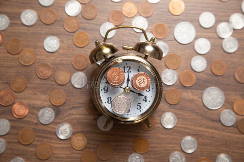 Clock and Coins. Business Concept Stock Image - Image of currency ...