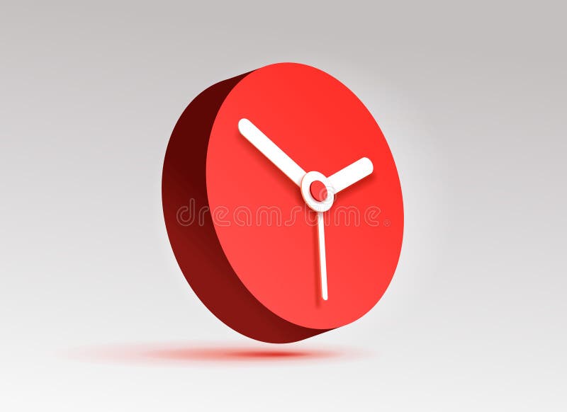 Round Clock Icon in 3d Flat Style, Red Cylinder Timer on Gray ...