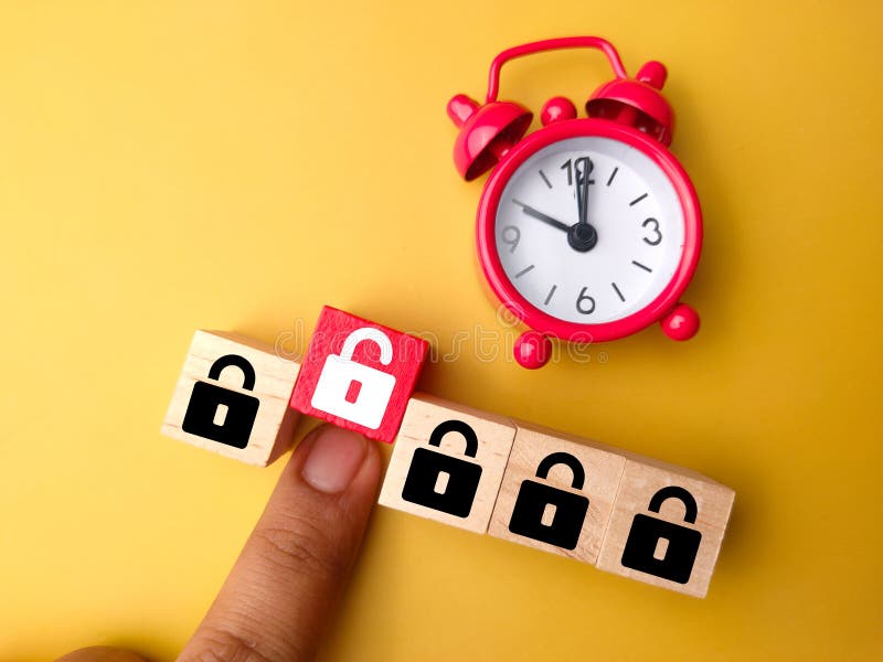 Clock and Colored Cubes with Open Lock Icons Stock Image - Image of ...