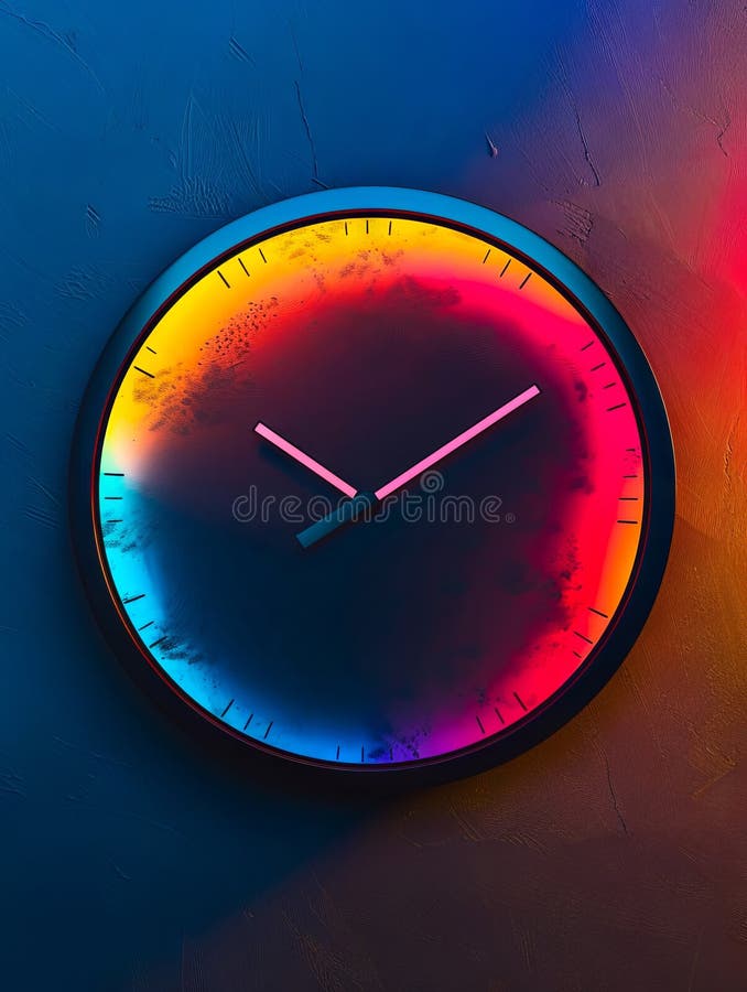 A Clock with a Colorful Glow on the Wall Stock Image - Image of wall ...
