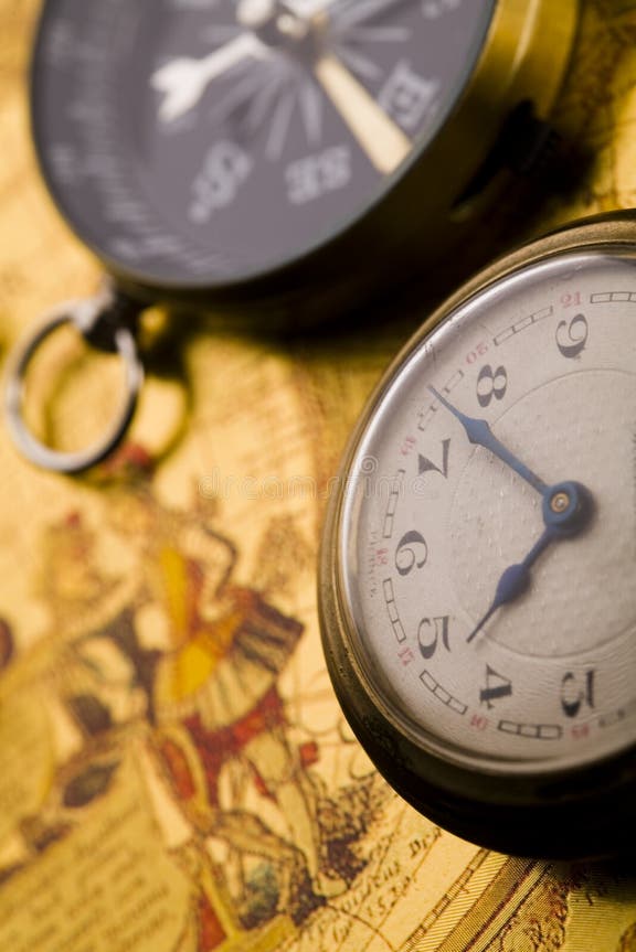Clock and Compass stock image. Image of country, concepts - 6885717