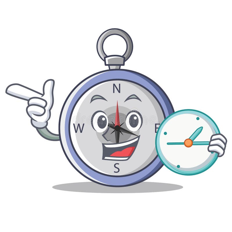 With Clock Compass Character Cartoon Style Stock Vector - Illustration ...