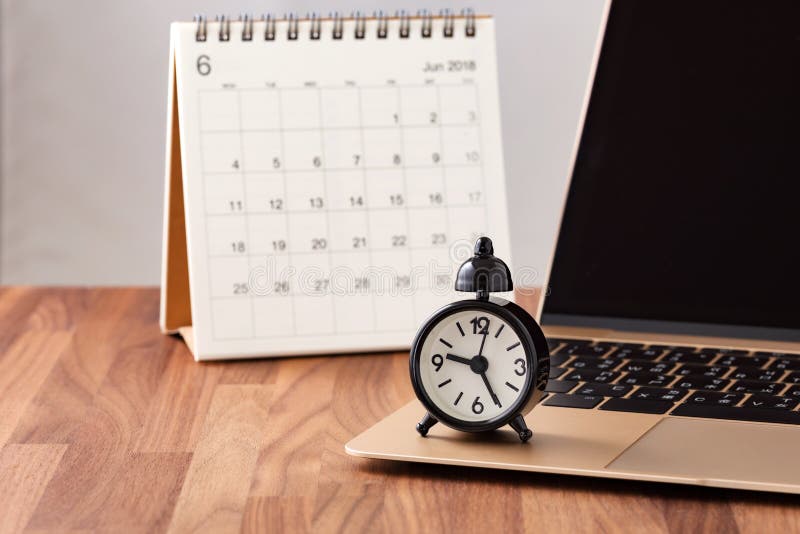 Clock on Computer with Calendar Stock Image - Image of business, task ...