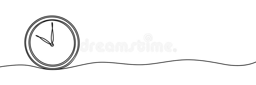 Clock Continuous One Line Drawing on White Background. Hand Drawn Clock ...