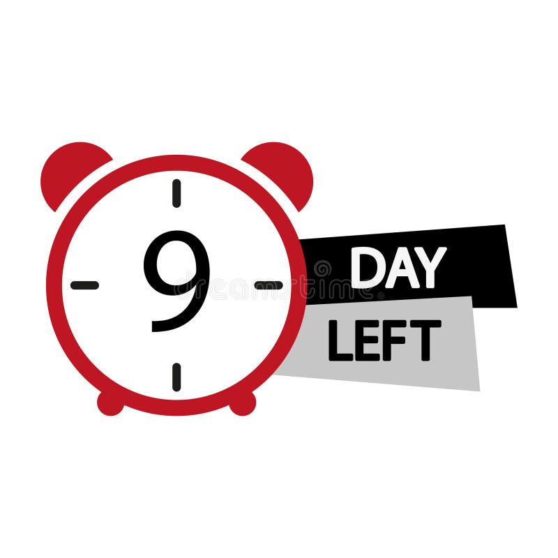 Clock Countdown Icon. Red Alarm Clock. Nine Days Left. Bold Text Vector ...
