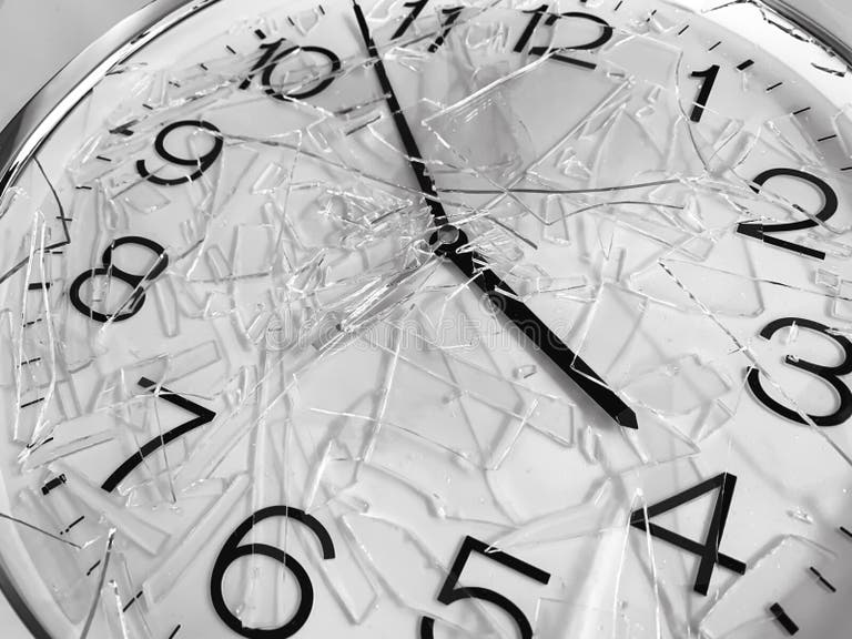 Clock with Cracked and Broken Glass, Black and White Tone Stock Image ...