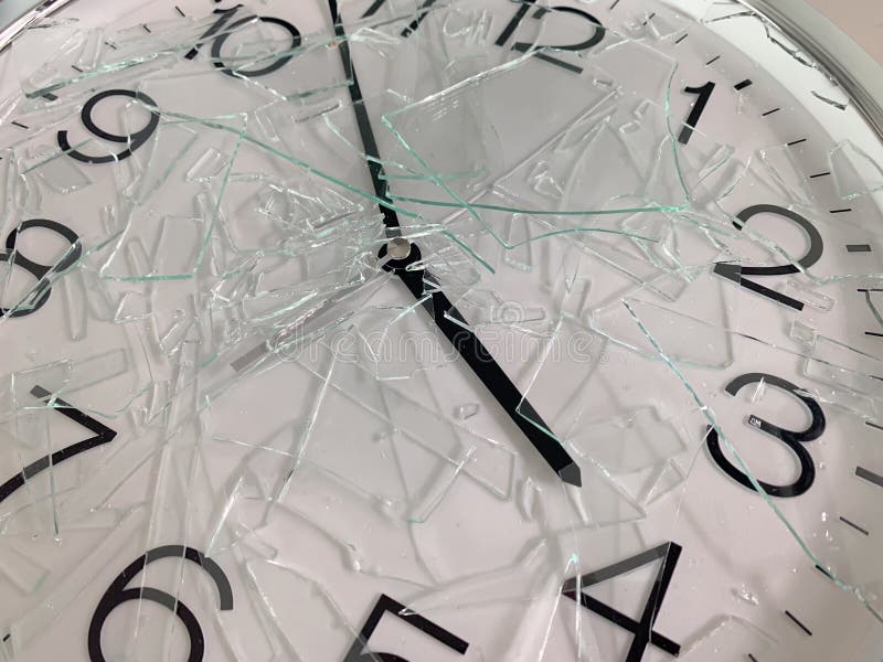 Clock with Cracked Glass and Shattered Art View Stock Image - Image of ...