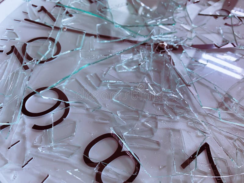 Clock with Cracked Glass and Shattered Art View Stock Photo - Image of ...