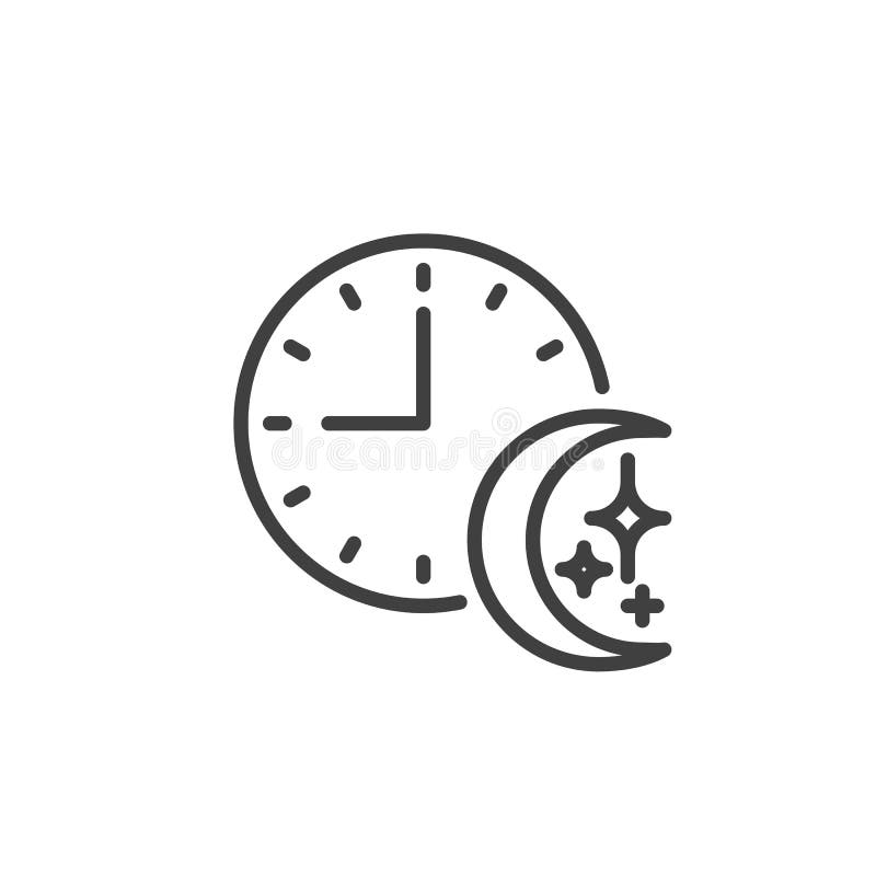 Clock with Crescent Moon Line Icon Stock Vector - Illustration of ...