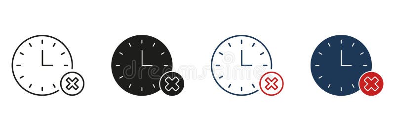 Clock with Cross Mark Line and Solid Icon Set. Time Management ...