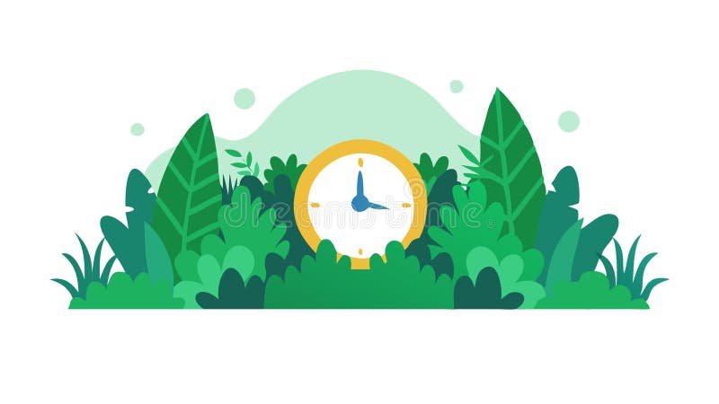 Clock in Dense Green Foliage, Natural Time Flow, Vector Design ...