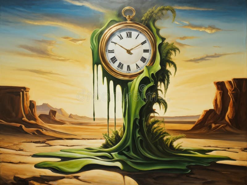 The clock in desert stock illustration. Illustration of fantasy - 378091588