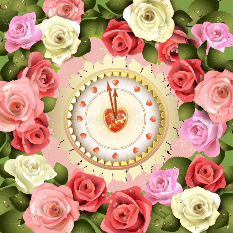 Vintage Clock Face with Roses Stock Vector - Illustration of classic ...