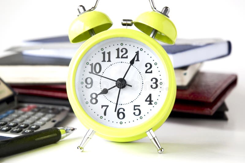 Clock on desk stock image. Image of alert, busy, green - 41822561