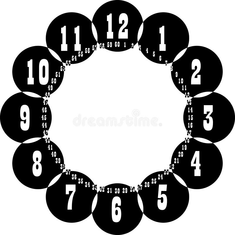 Clock Dial Gigantesque Negative Space Numbers Hourly on Black Circle ...