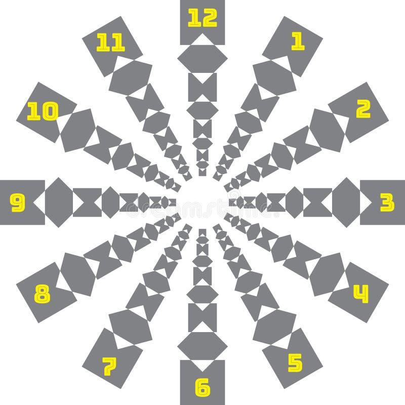 Clock Dial Gray Rectangle Diamond Alternating Signs Yellow Numbers ...