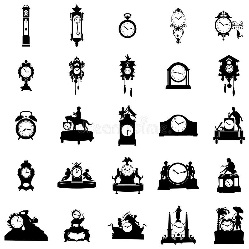 Clock of Different Shapes. Silhouette Stock Vector - Illustration of ...