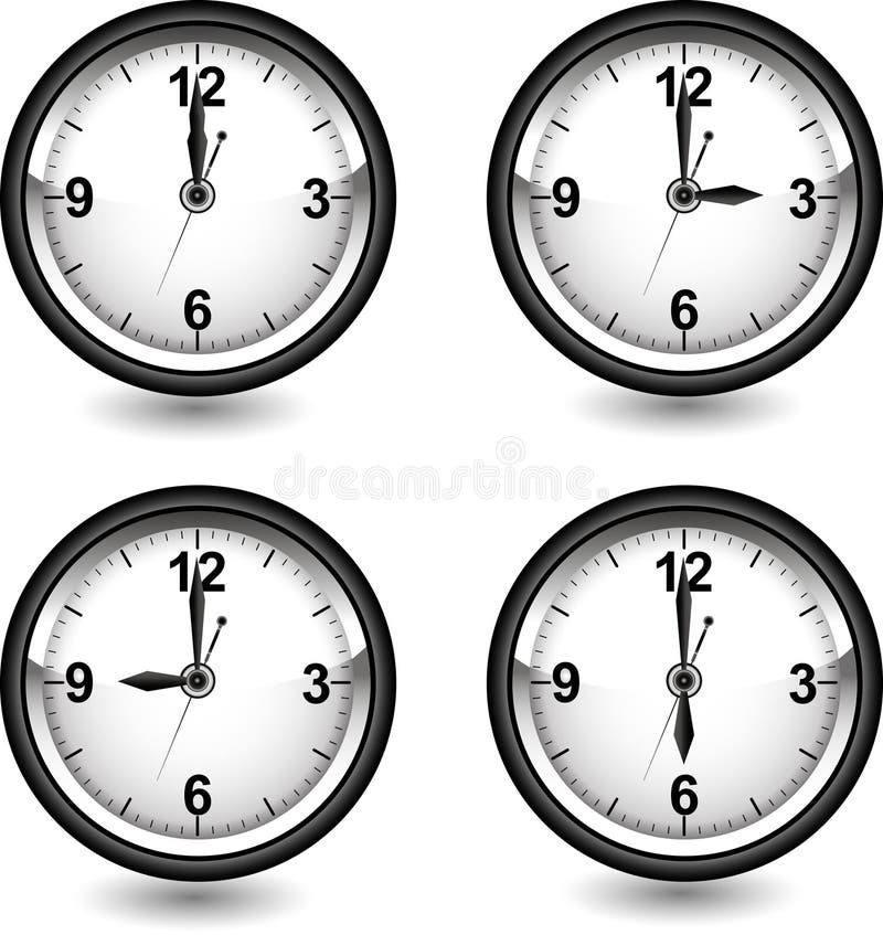 Clock with different time stock illustration. Illustration of isolated ...