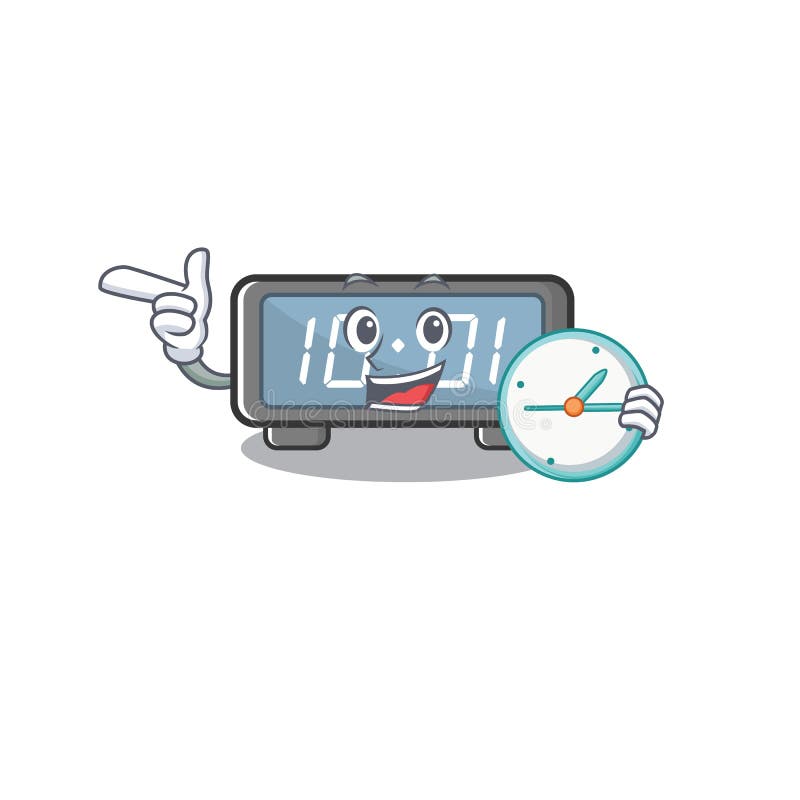 With Clock Digital Clock Clings To Cartoon Wall Stock Vector ...