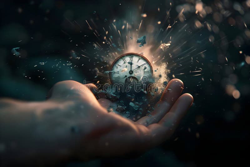 A Clock Disintegrating in the Palm of an Outstretched Hand, Symbolizing ...
