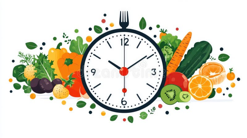 A Clock Displaying Nutritious Foods Symbolizing Time-Restricted Eating ...