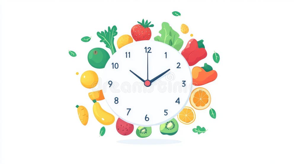A Clock Displaying Nutritious Foods Symbolizing Time-Restricted Eating ...