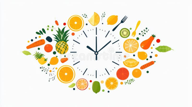 A Clock Displaying Nutritious Foods Symbolizing Time-Restricted Eating ...