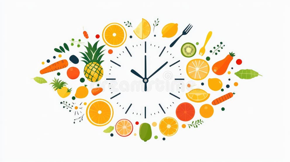 A Clock Displaying Nutritious Foods Symbolizing Time-Restricted Eating ...
