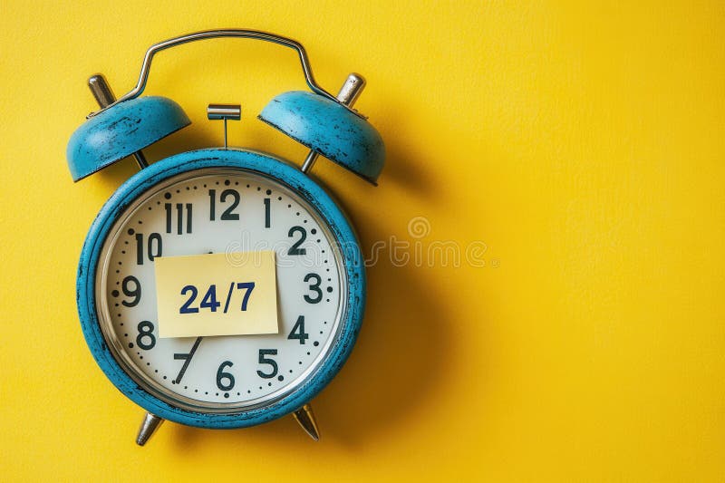 Clock Displaying 24 7 Reminder on a Vibrant Yellow Background ...