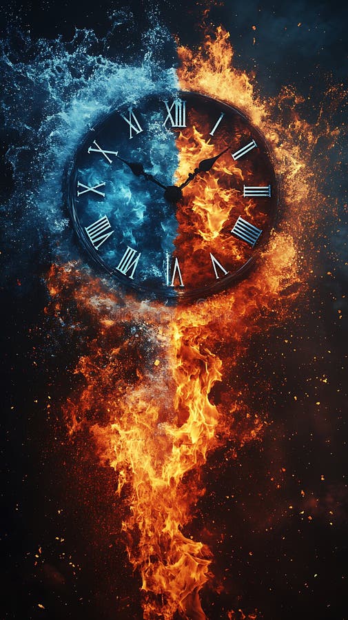 A Clock Divided: Fire and Ice Embrace Time S Paradoxical Dance Stock ...