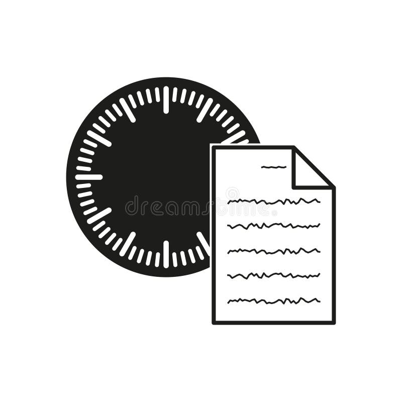 Clock and Document Icon. Monochrome Timer Illustration. Simple Flat ...