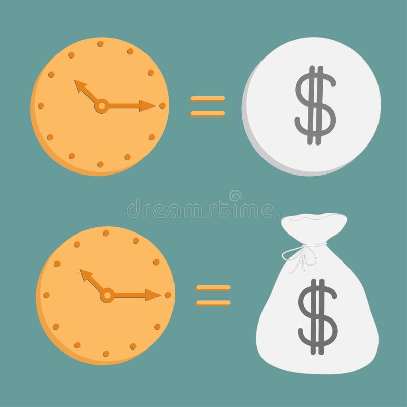 Clock and Dollar Coin and Bag. Icons. Time is Mone Stock Vector ...