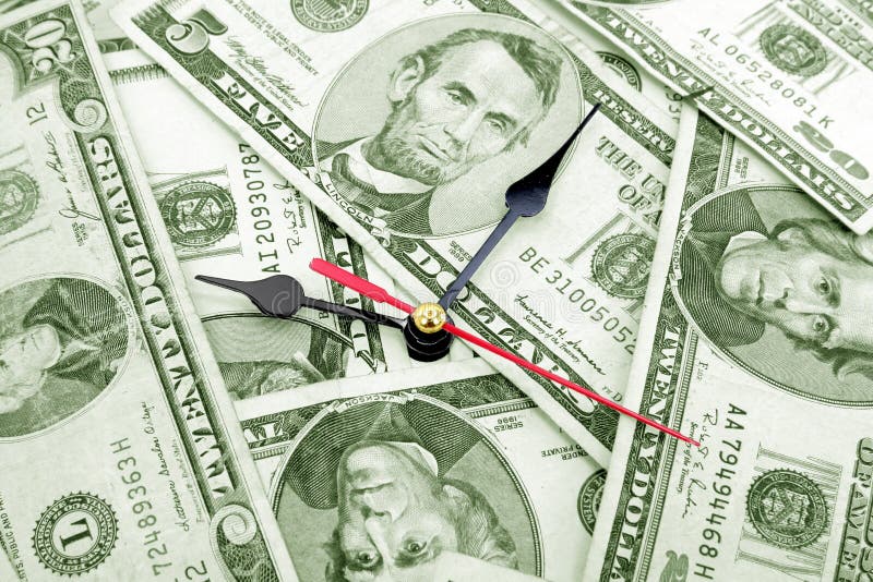 Clock and dollars stock photo. Image of dial, watch, hour - 2018814