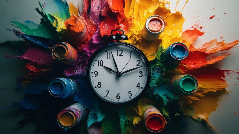 Clock with Dramatic Paint Splash in Dark Lighting Stock Image - Image ...