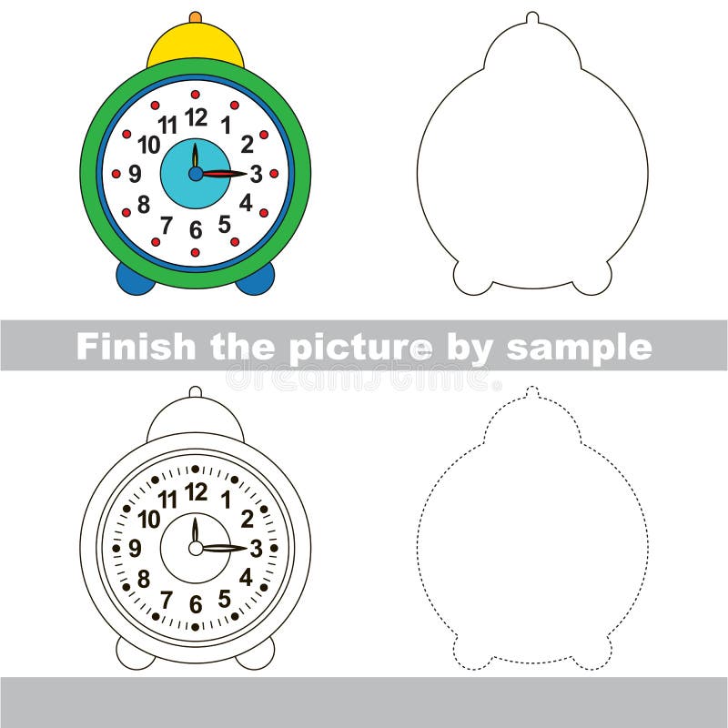 Clock. Drawing worksheet. stock vector. Illustration of school - 70126461