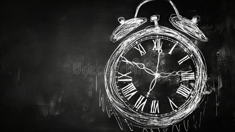 A Clock is Drawn on a Blackboard Stock Image - Image of drawing, life ...