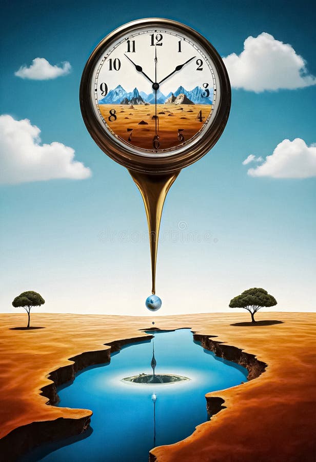 A Clock with Dropping Fluid it is Above a Puddle of Water Global ...